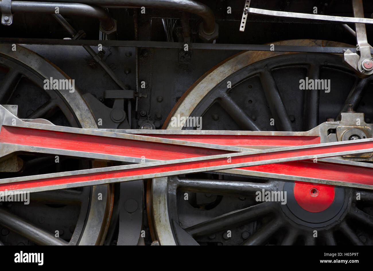 Steam locomotive wheel and connecting rod detail. Horizontal Stock ...