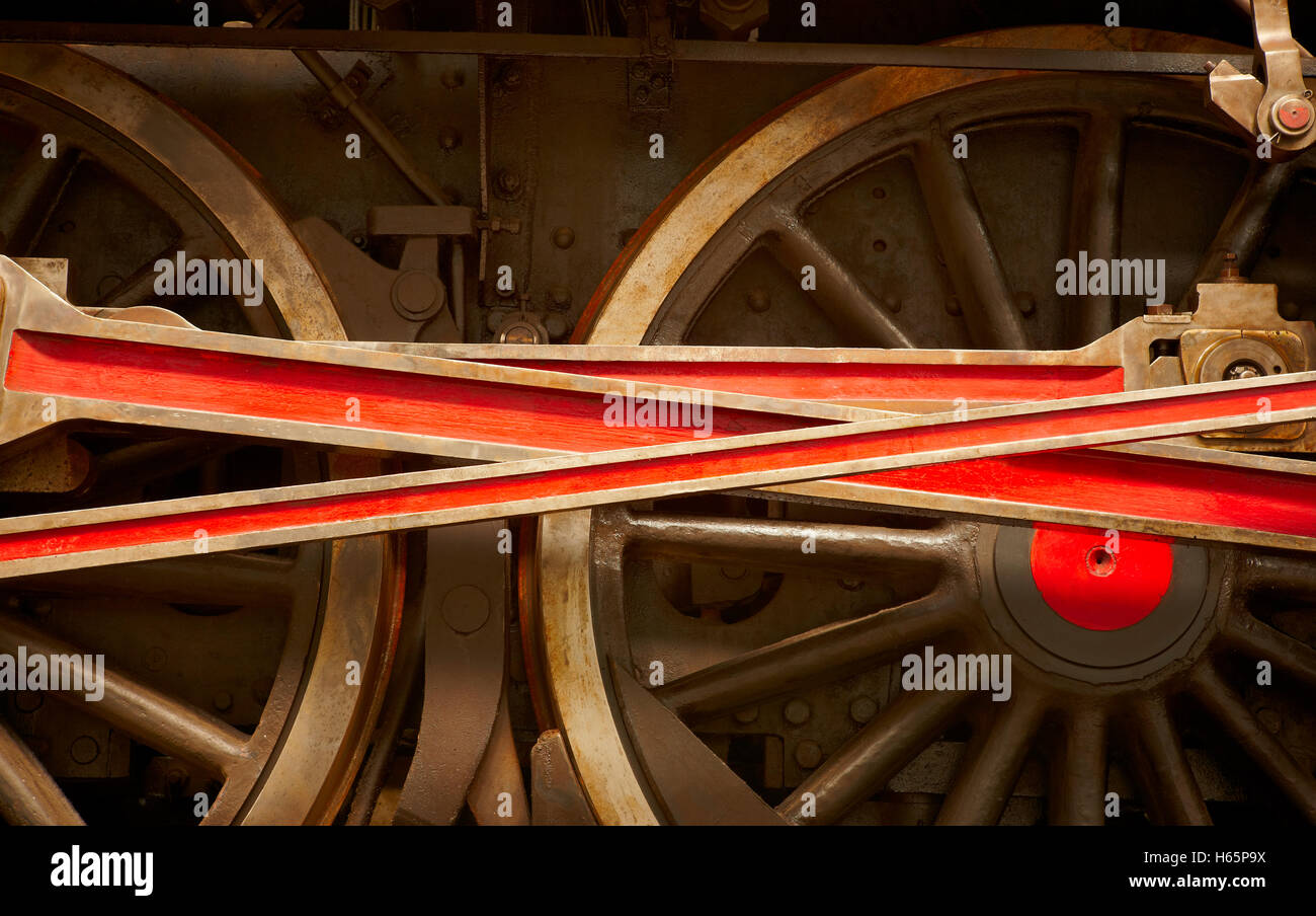 Steam locomotive wheel and connecting rod detail. Horizontal Stock ...