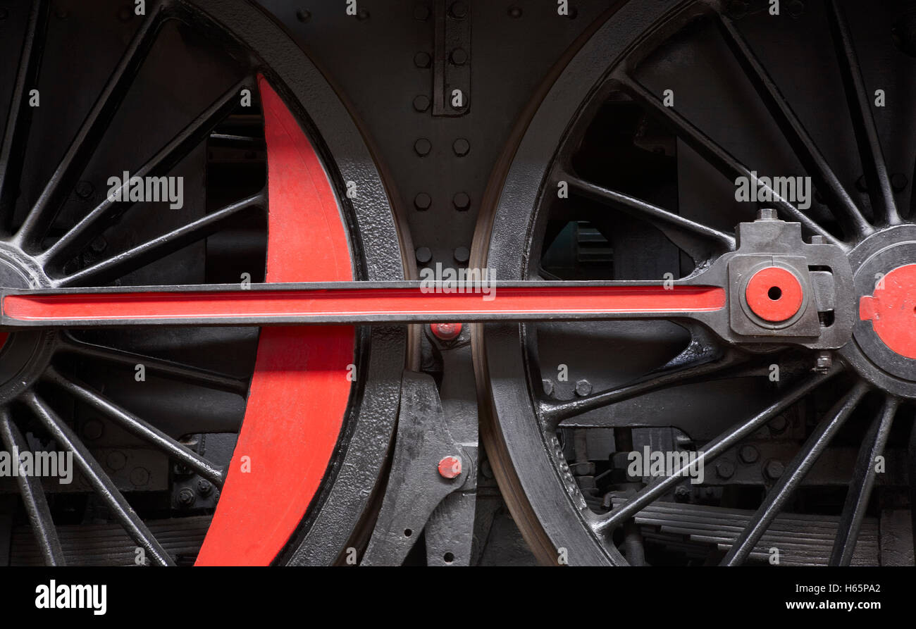 Steam locomotive wheel and connecting rod detail. Horizontal Stock ...