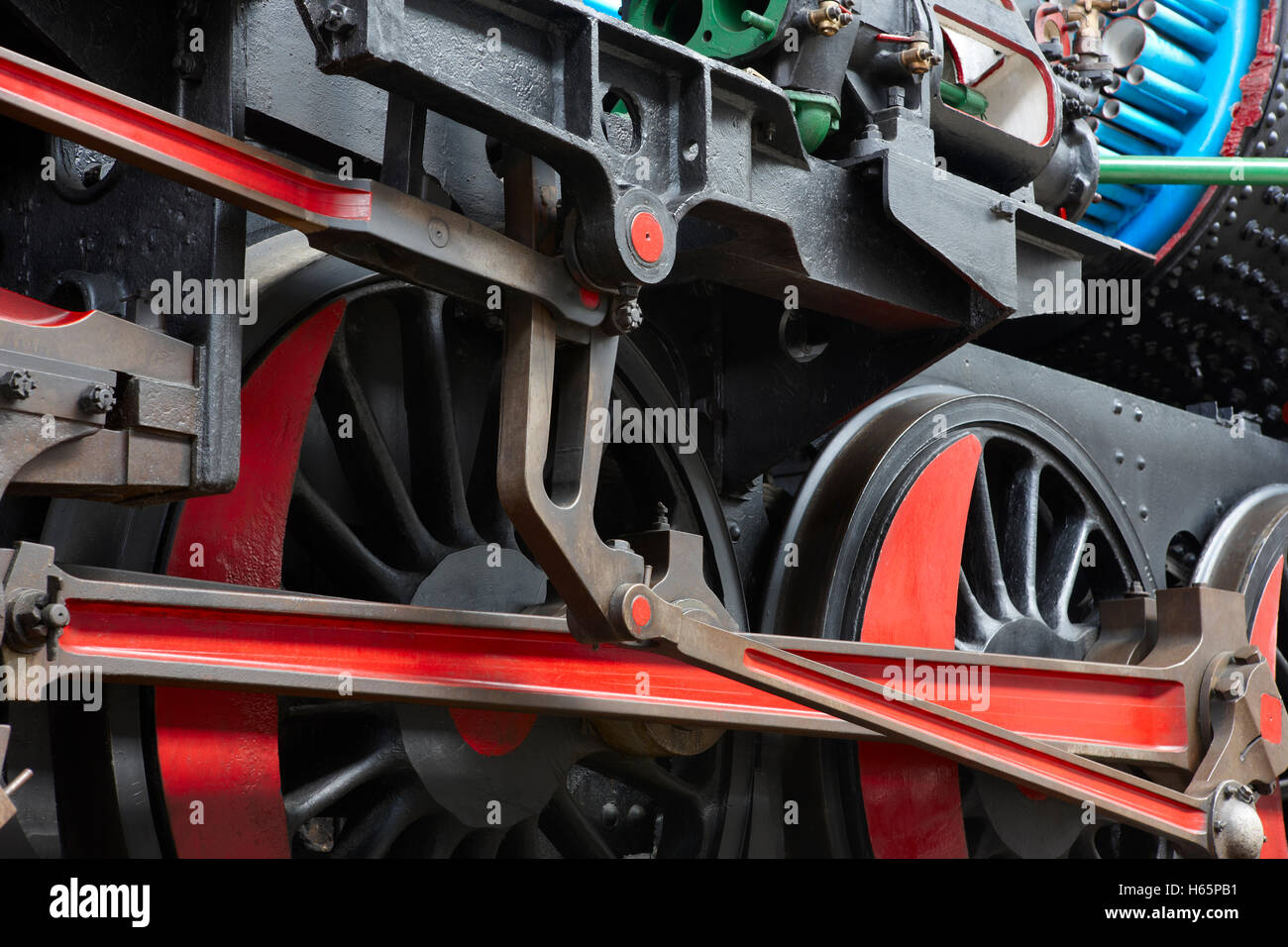 Steam locomotive wheel and connecting rod detail. Horizontal Stock ...