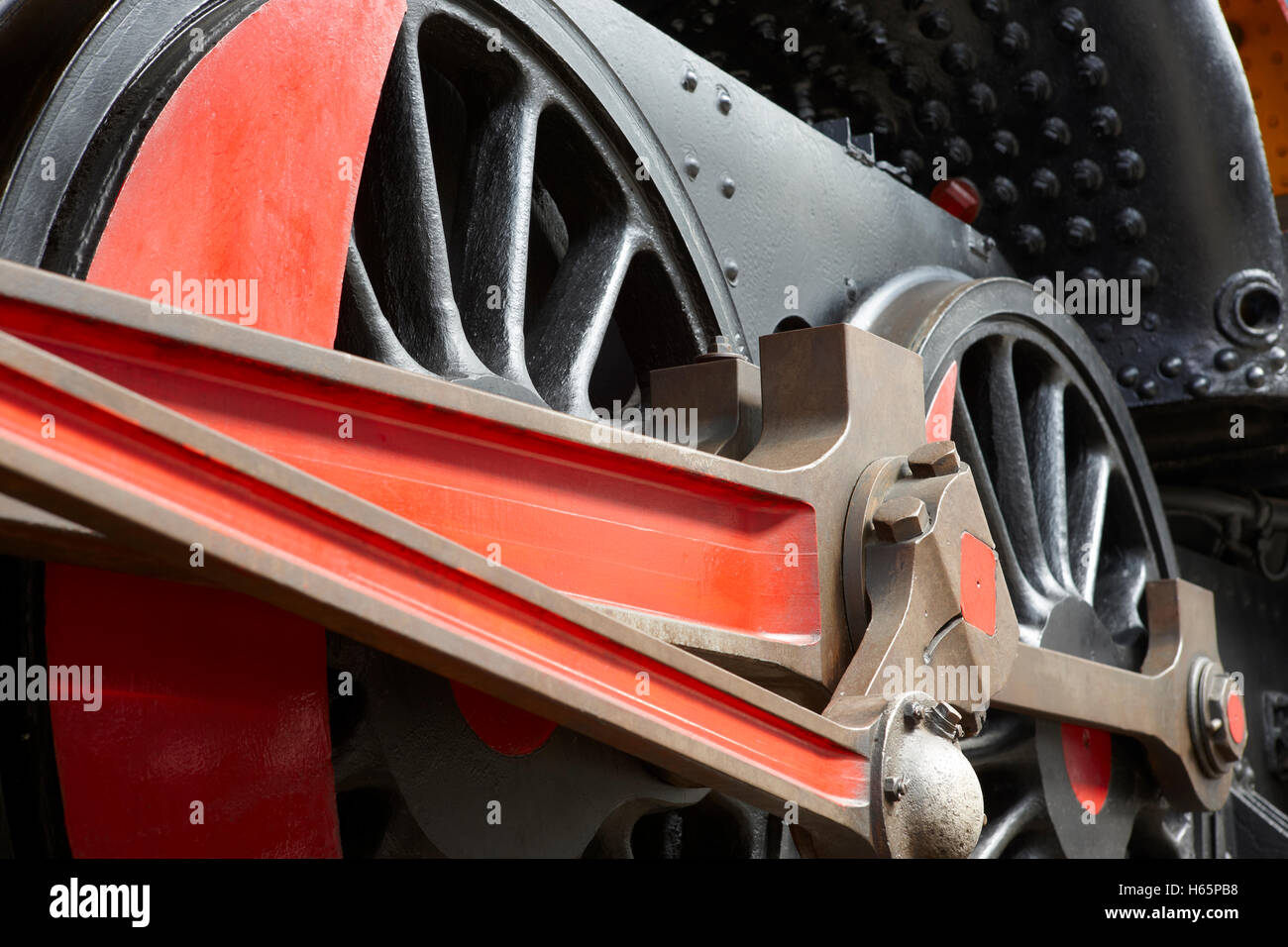 Steam locomotive wheel and connecting rod detail. Horizontal Stock ...
