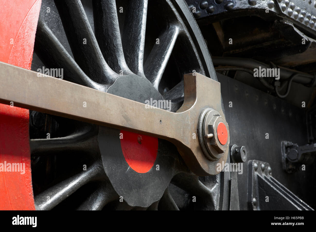 Steam locomotive wheel and connecting rod detail. Horizontal Stock ...