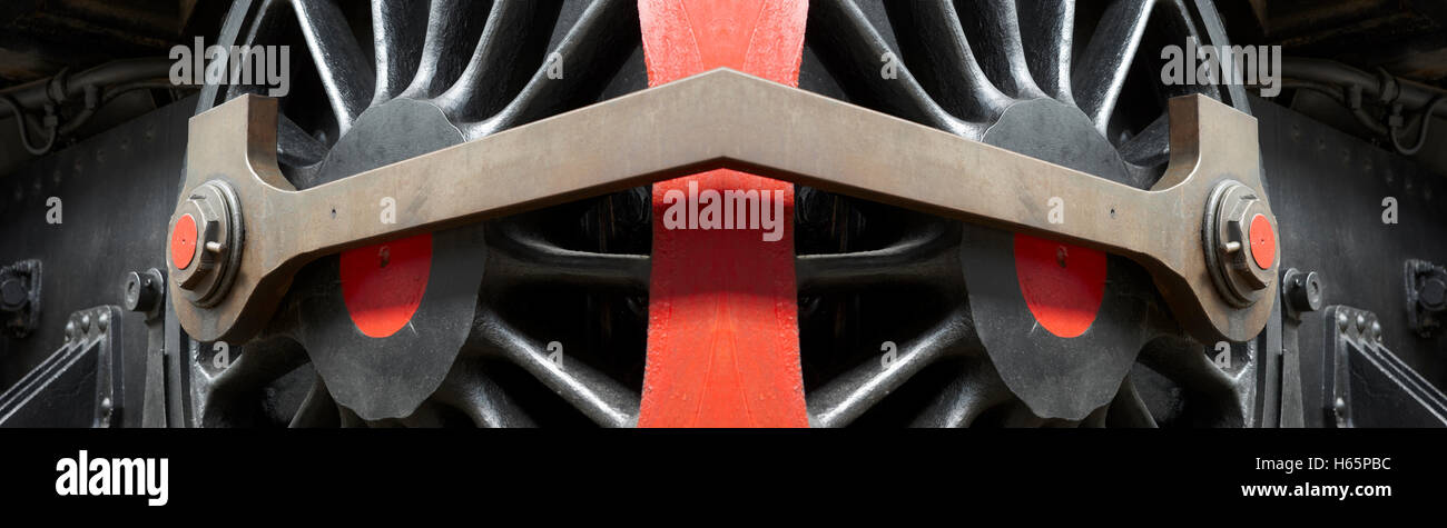 Steam locomotive wheel and connecting rod detail. Symmetrical ...