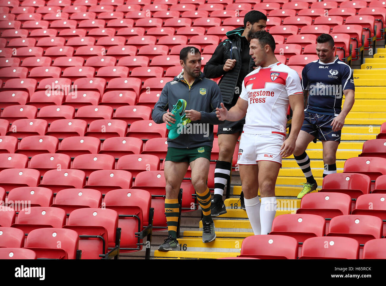 Scotland's Danny Brough (right), England's Sam Burgess (2nd Right), New ...