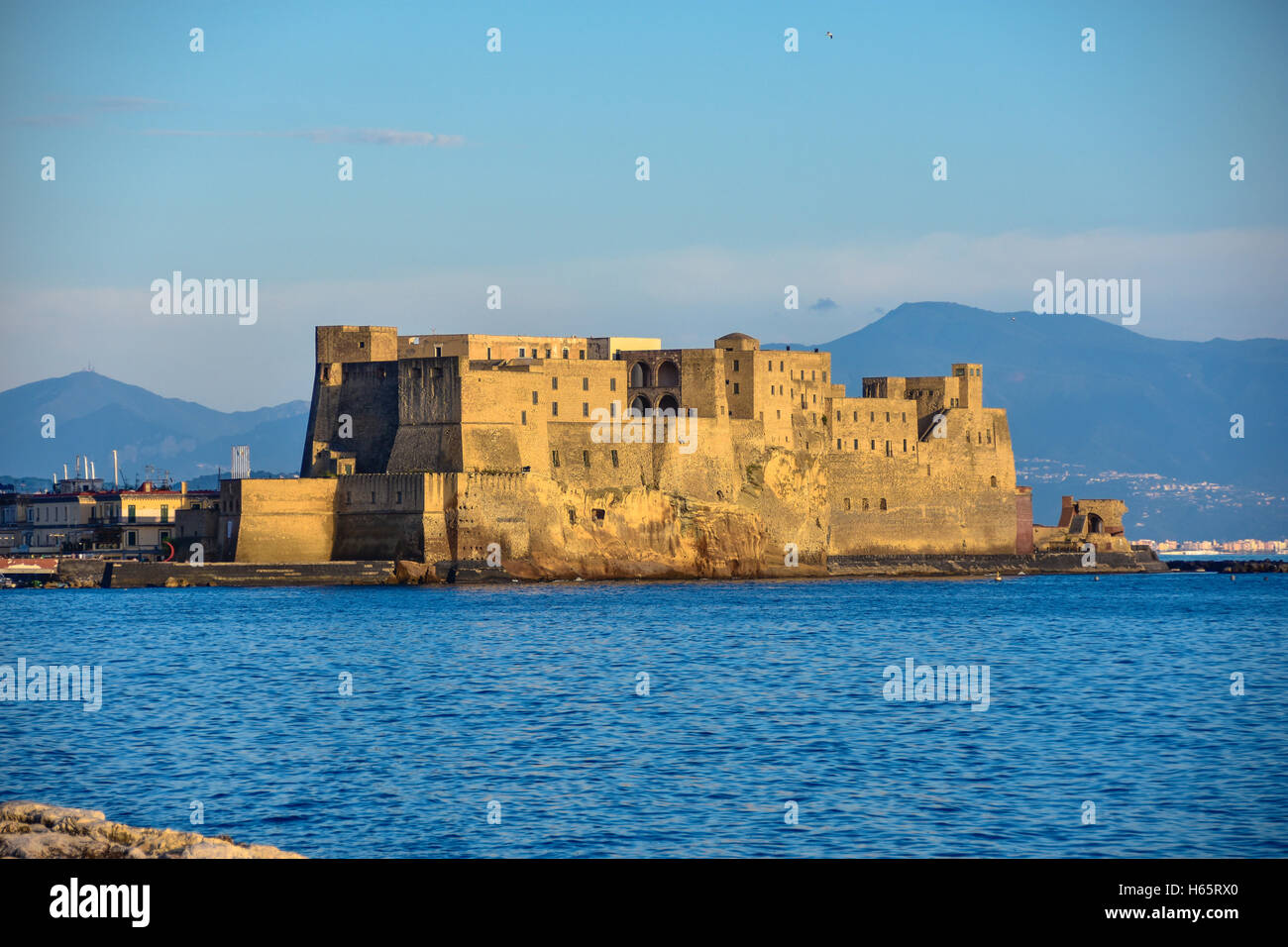Naples, Italy. Dell'Ovo Castle view from seafront Francesco Caraccilolo ...