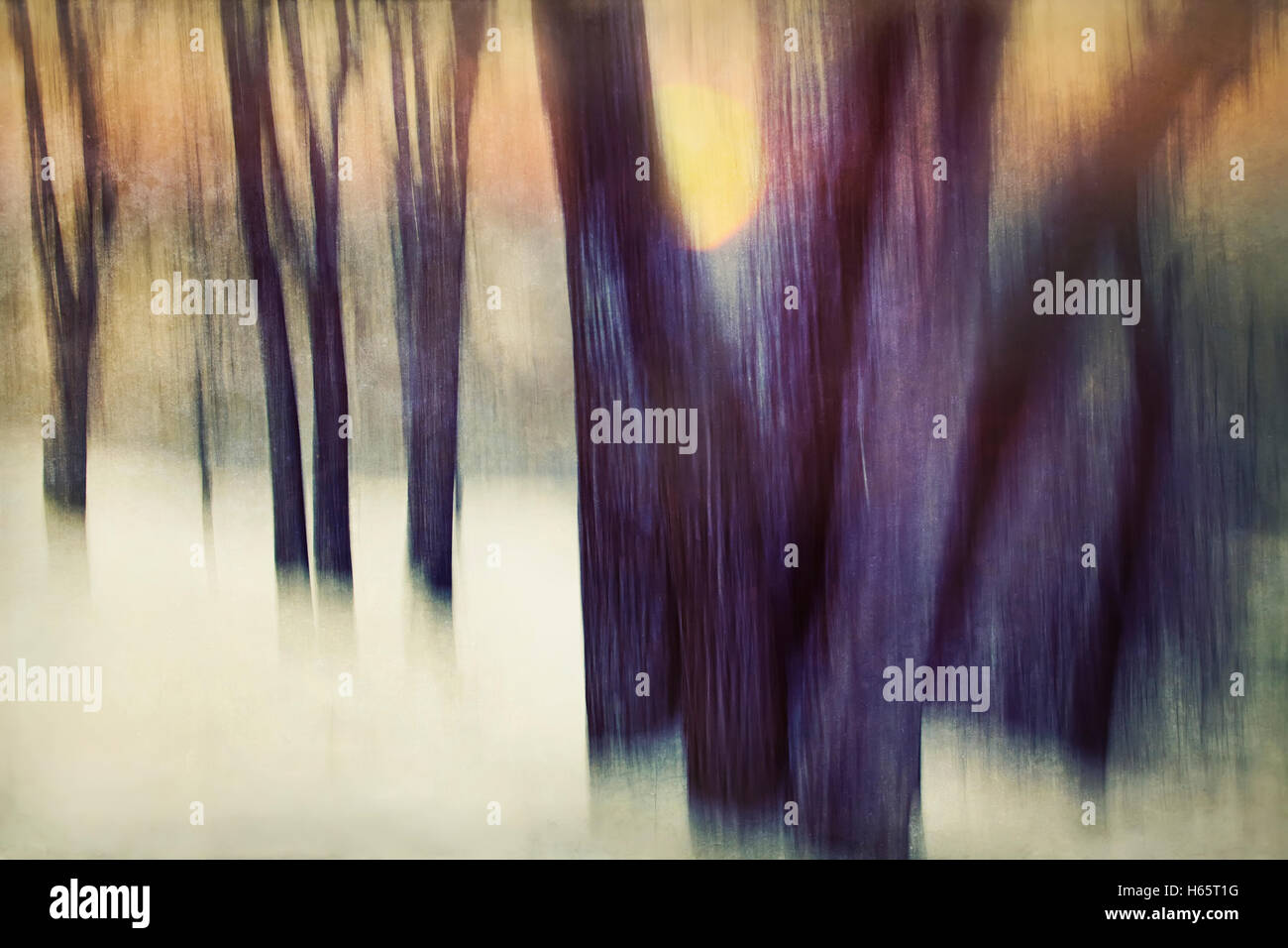Impressionistic winter landscape scene with sunset Stock Photo - Alamy