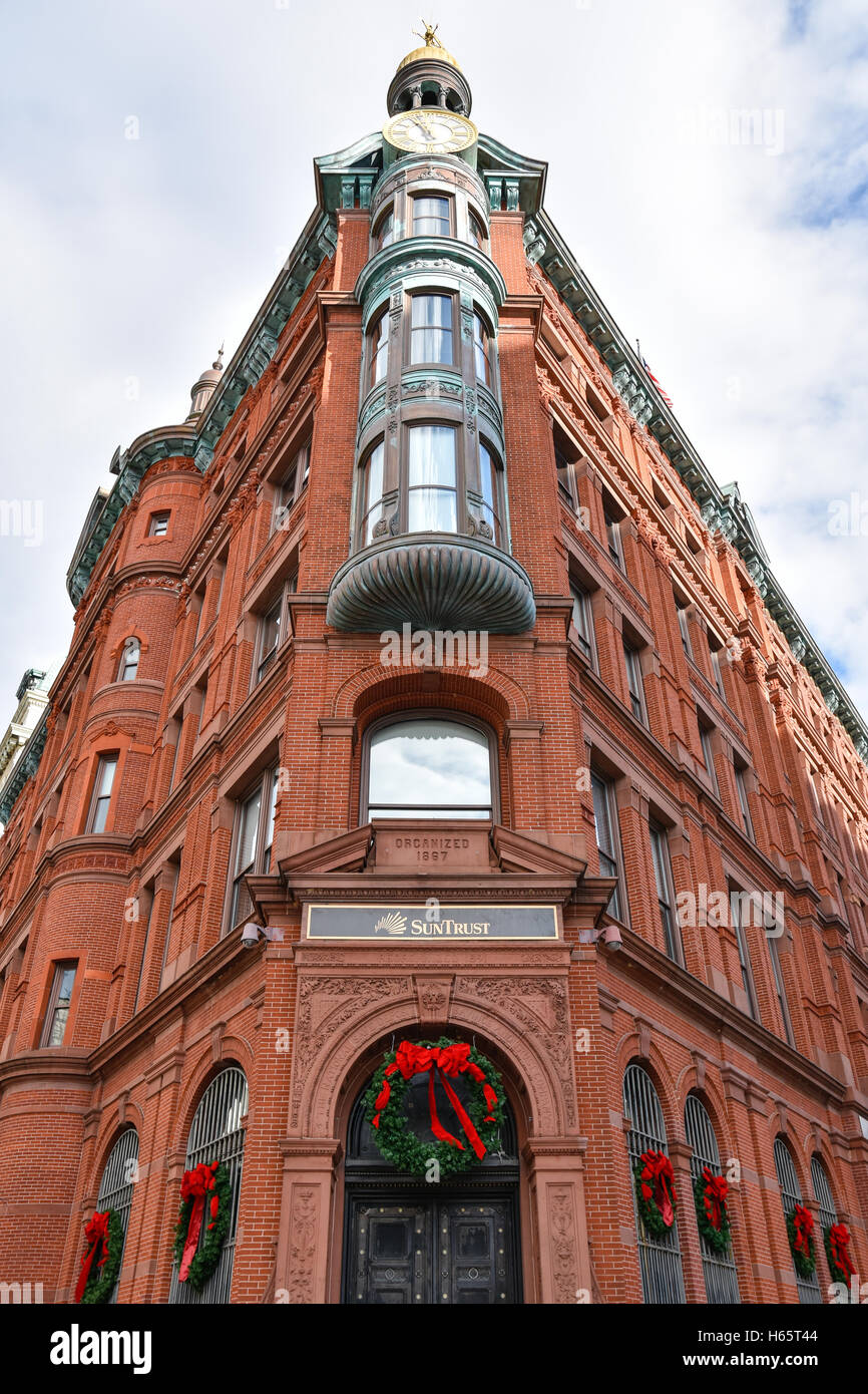 Washington DC, USA. SunTrust building with the Clock Tower, has red ...