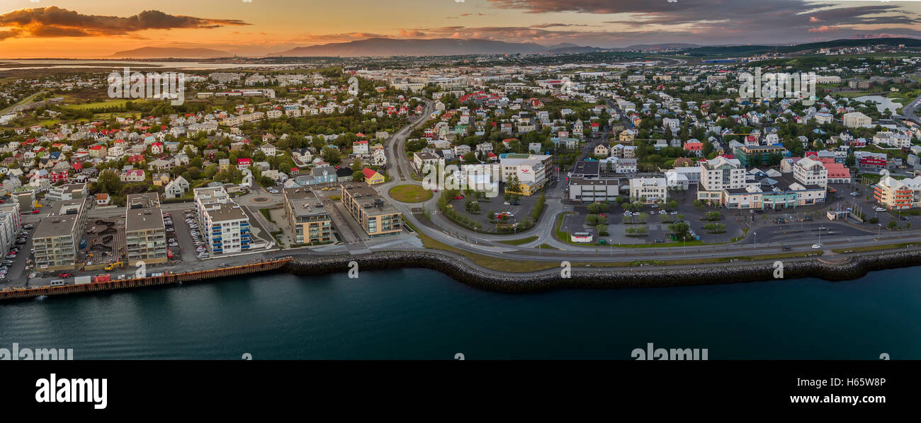 Aerial view of Hafnarfjordur, a suburb of Reykjavik, Iceland Stock ...