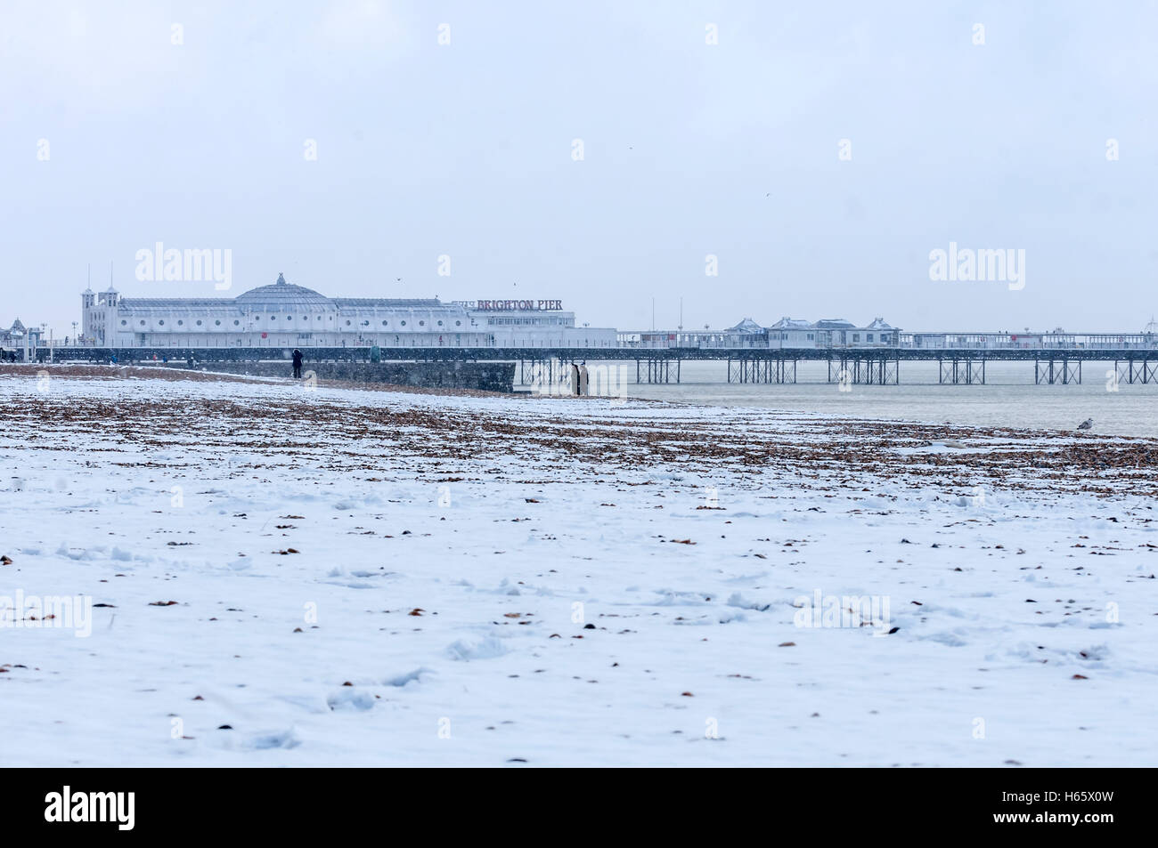 Snowfall on Brighton beach Stock Photo - Alamy