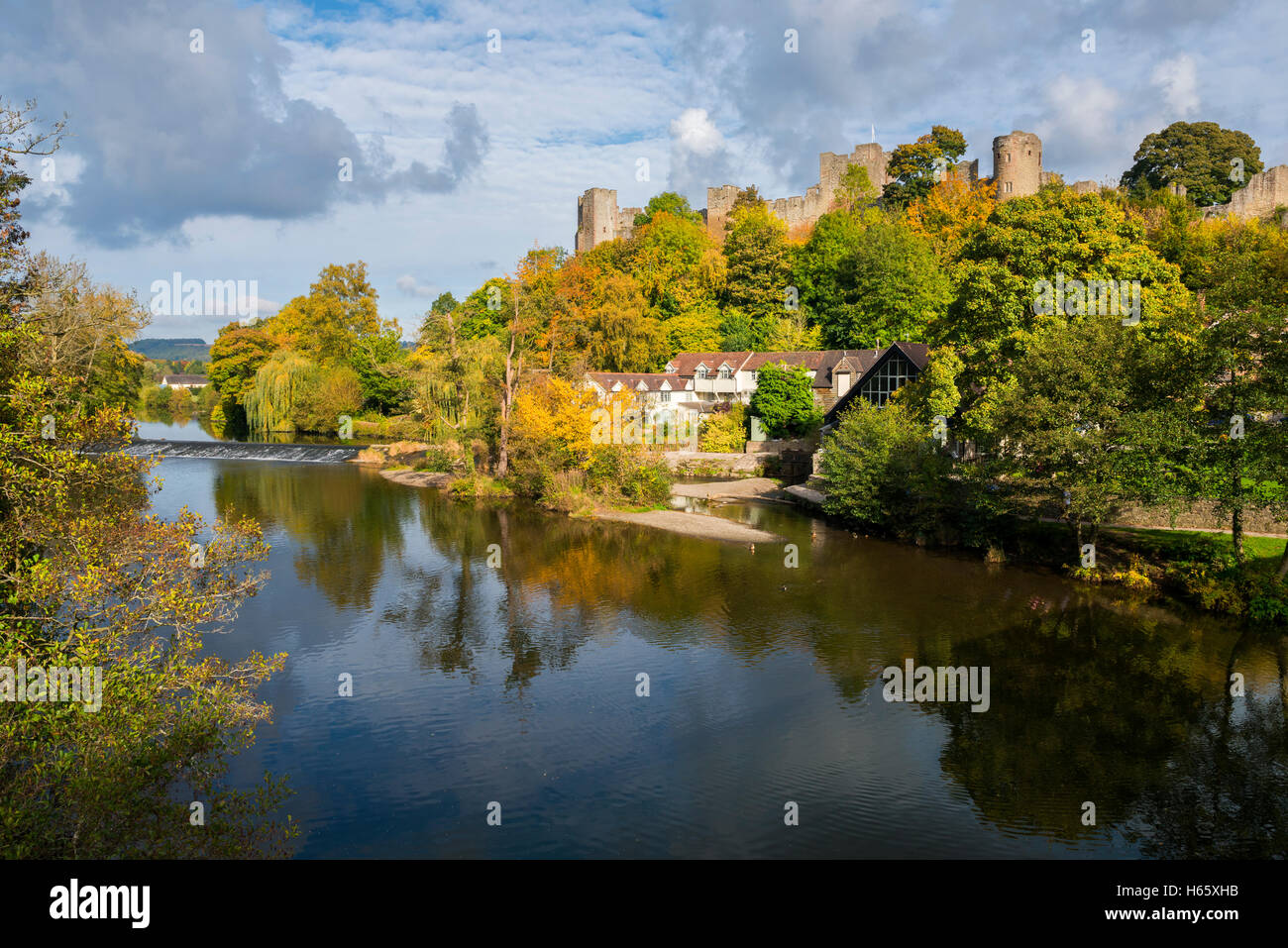 Ludlow Castle overlooking the River Teme in autumn, Ludlow, Shropshire ...