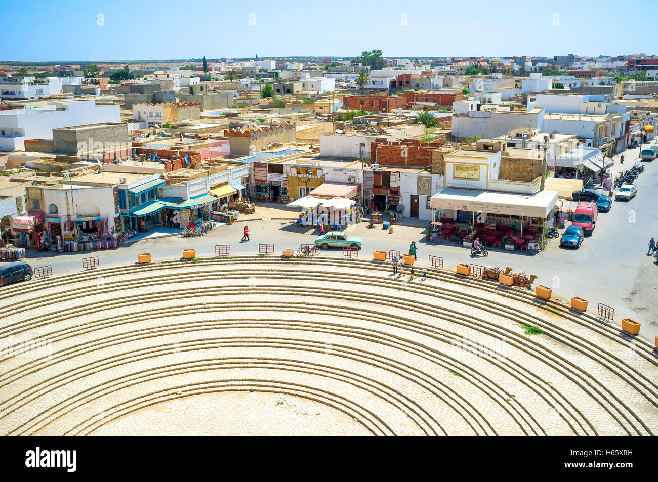 The aerial view of arabic town from the top of the roman amphitheatre ...
