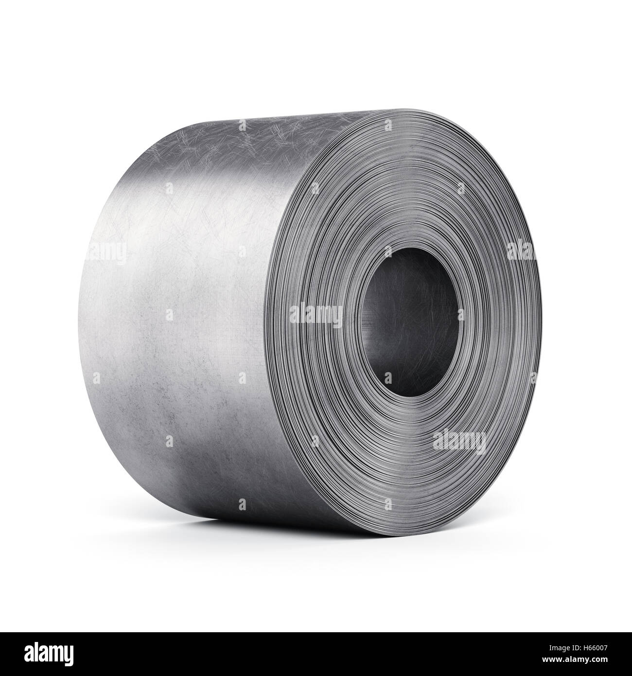 Steel sheet rolled into a roll isolated on white background. 3d ...