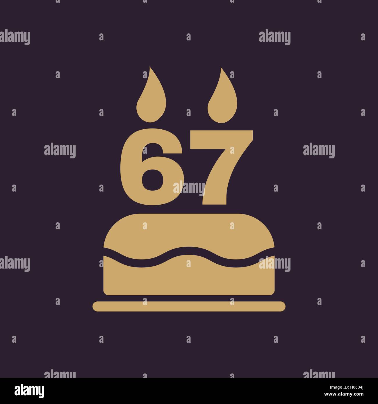 The birthday cake with candles in the form of number 67 icon. Birthday ...