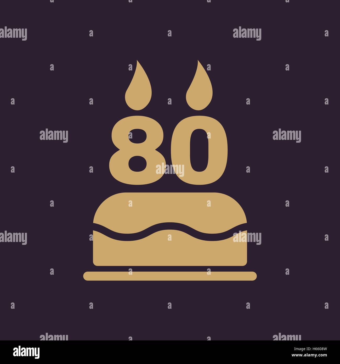 The birthday cake with candles in the form of number 80 icon. Birthday ...