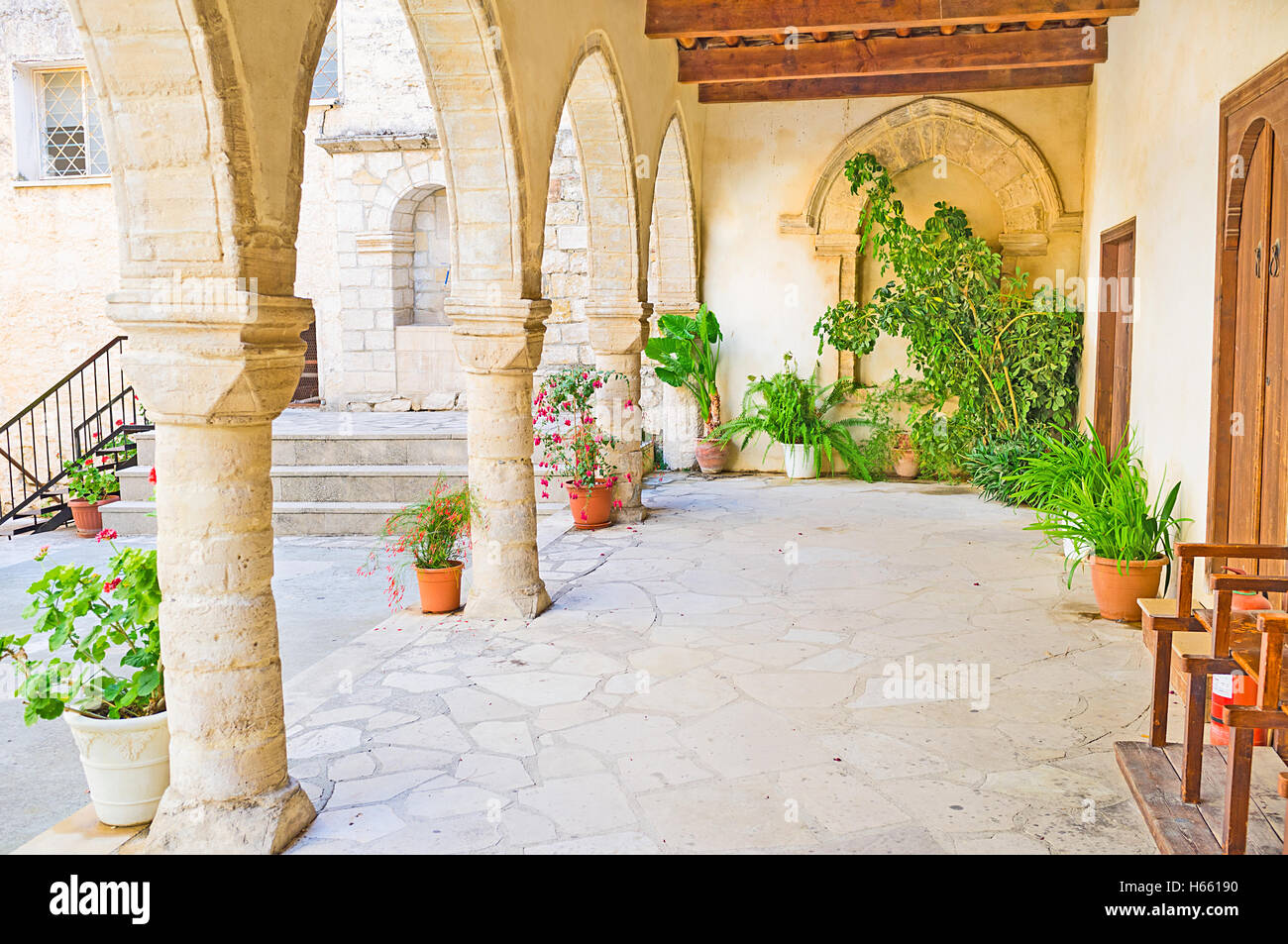 The covered terrace decorated with green plants in pots is the perfect ...