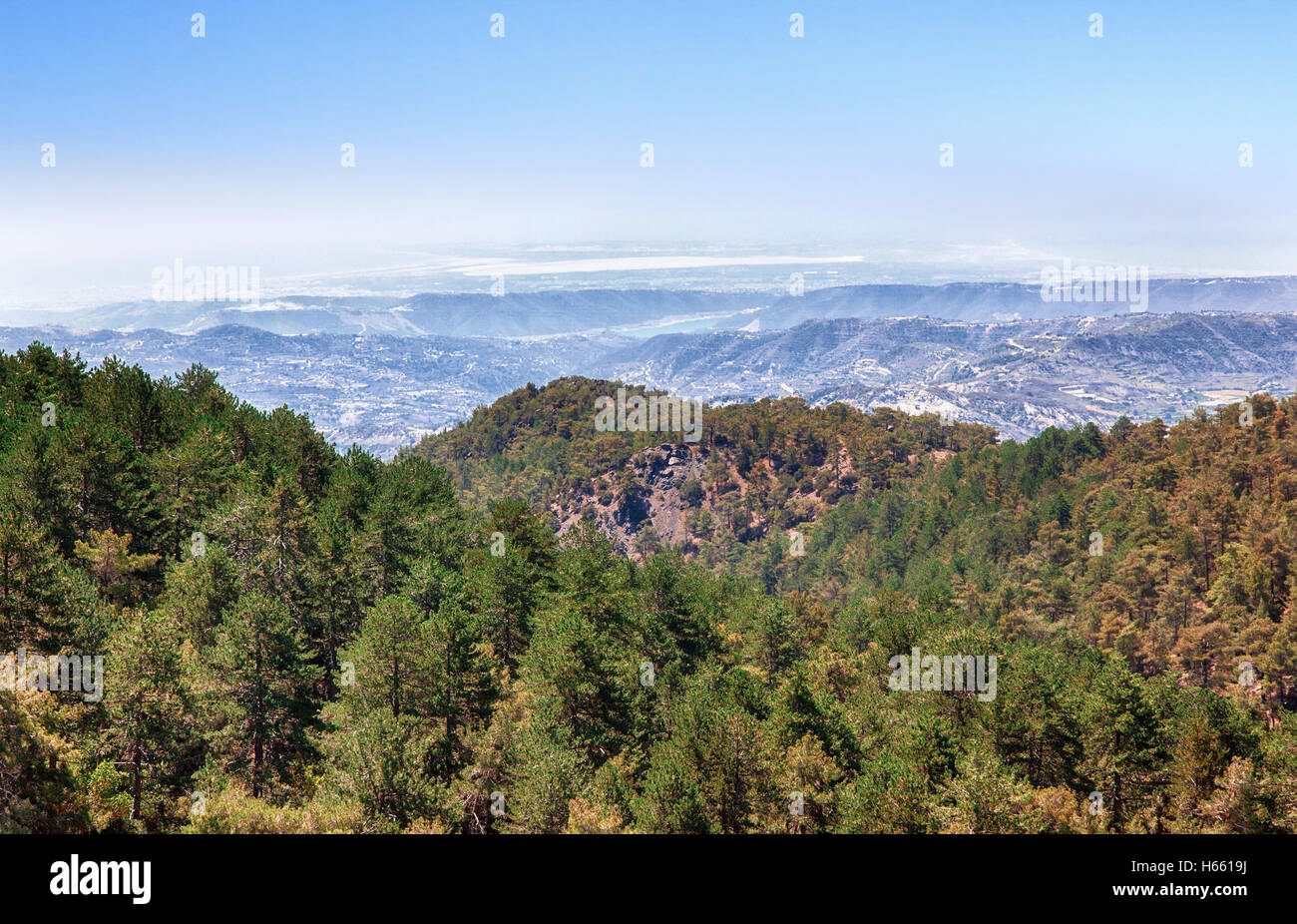 Troodos. Cyprus summer landscape panorama. High angle view Stock Photo ...