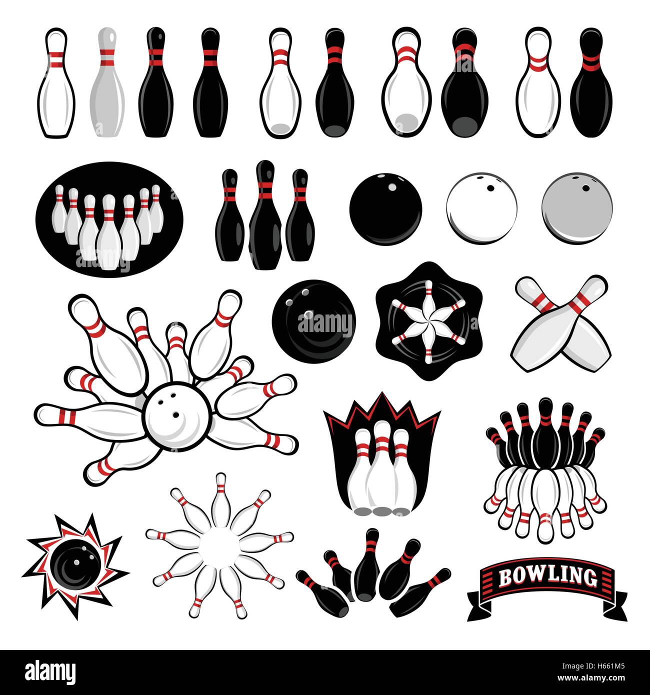 Bowling icons set Stock Vector Image & Art - Alamy