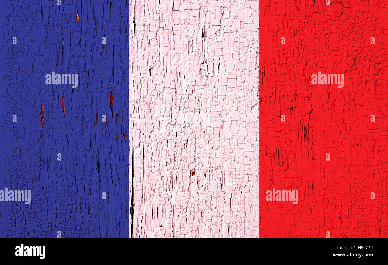 Flag of France on the peeled, textured, aged paint surface Stock Photo ...