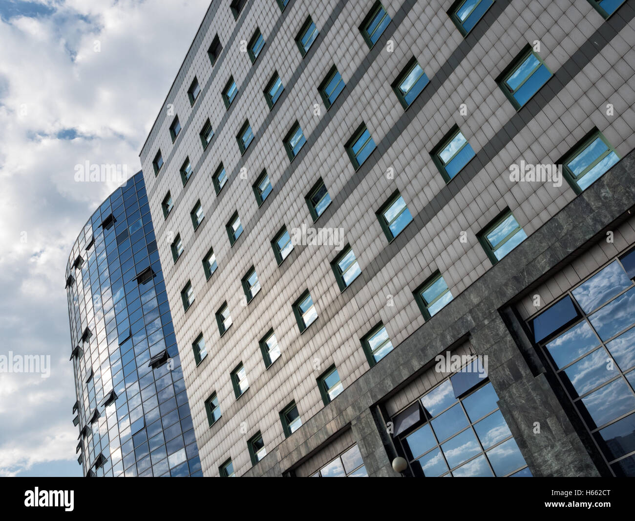 Modern office building exterior, low angle view Stock Photo - Alamy