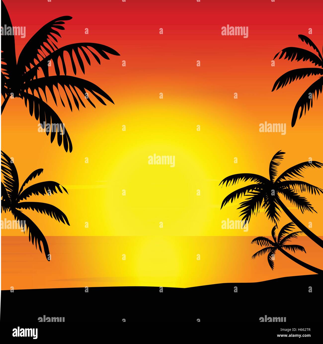 Hawaii sunset coconut palms silhouette Stock Vector Images - Alamy