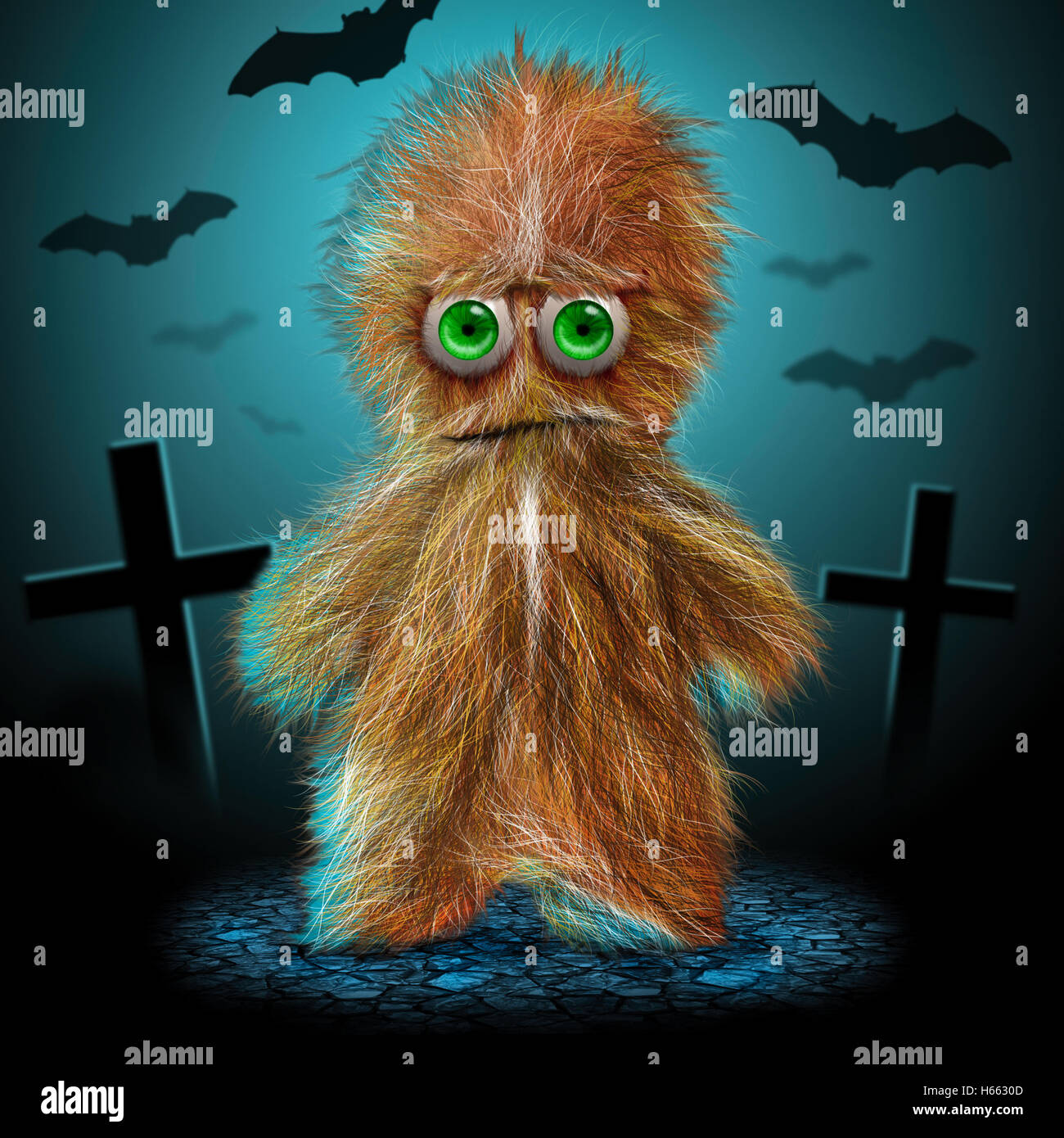 hairy monster with bats Stock Photo - Alamy