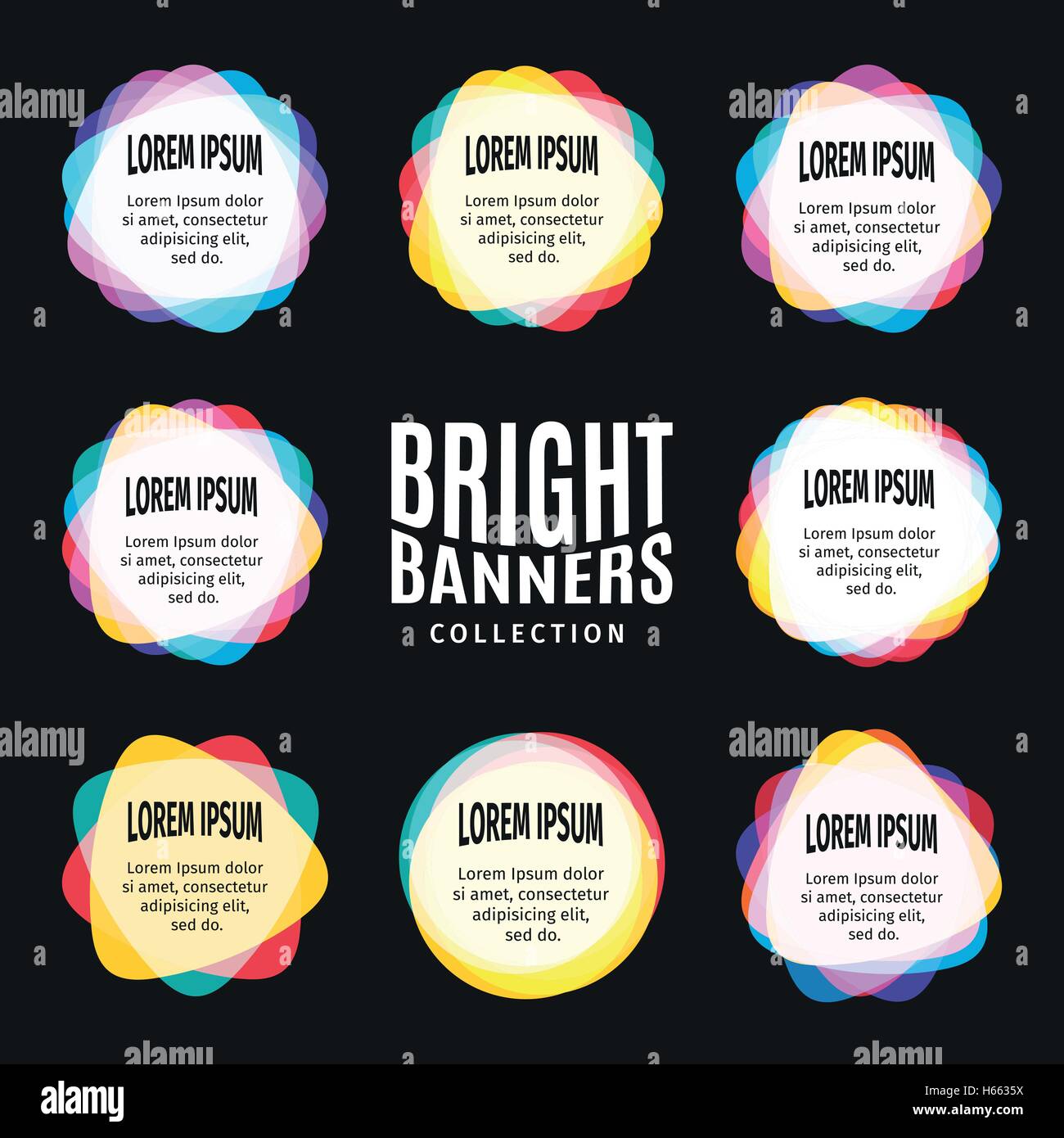 Isolated abstract bright colorful round shape logo set on the black ...