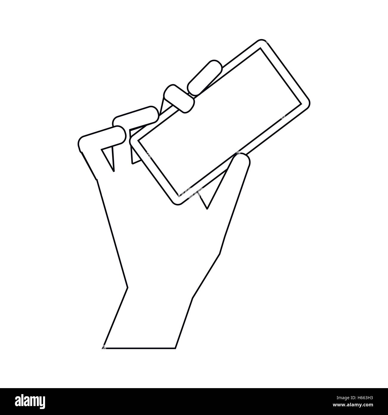 Cell phone in hand icon, outline style Stock Vector Image & Art - Alamy