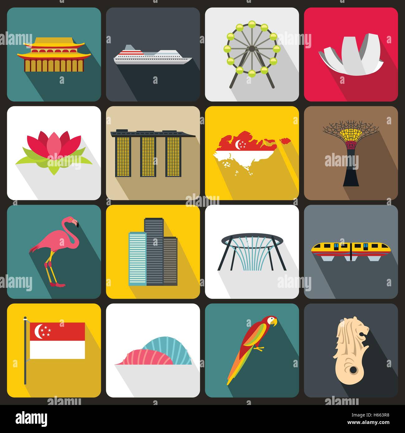 Singapore icons set, flat style Stock Vector Image & Art - Alamy