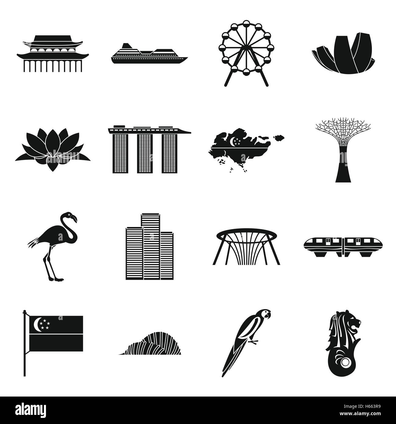Singapore icons set, simple style Stock Vector Image & Art - Alamy
