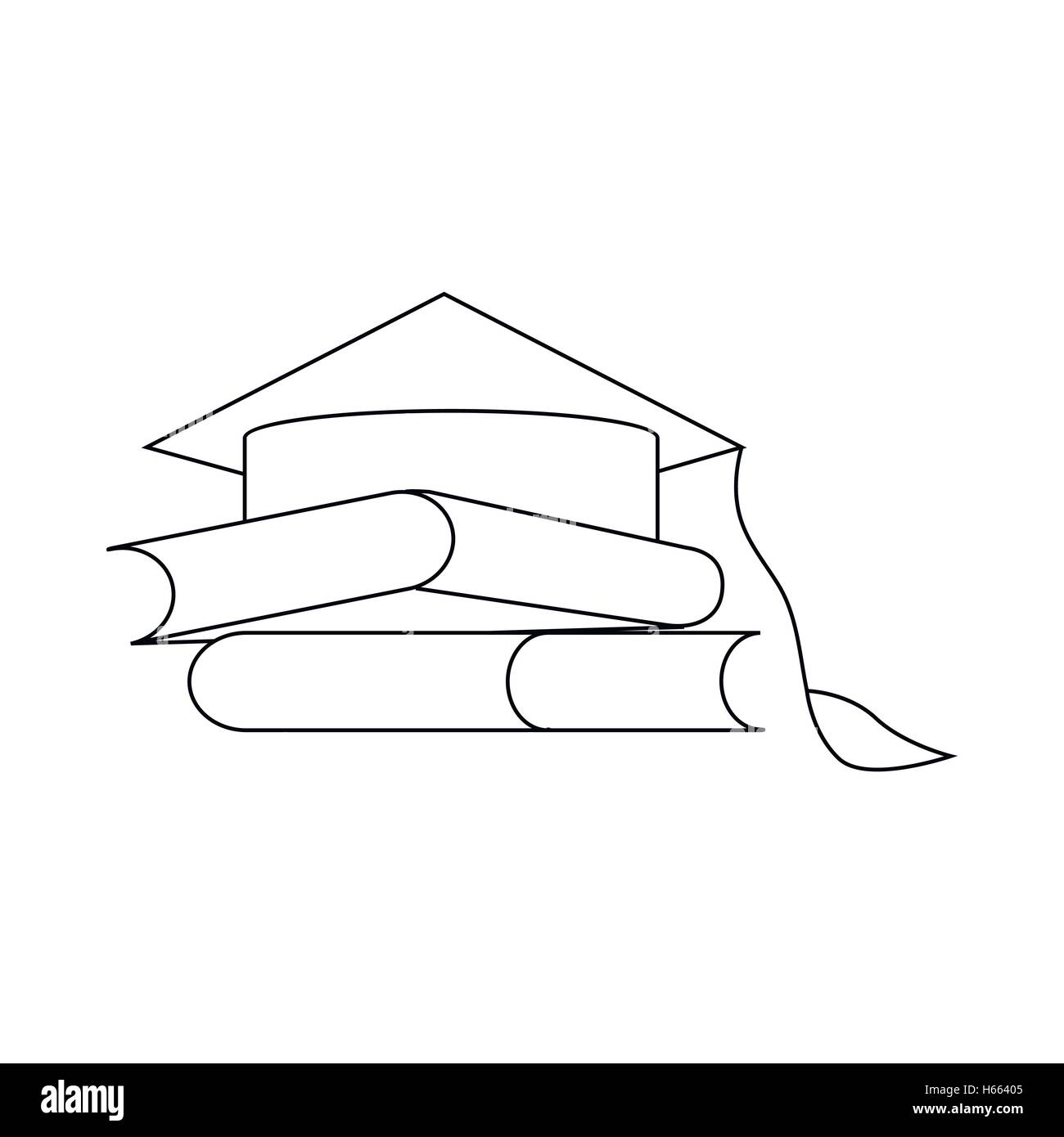 Two books and graduation cap icon, outline style Stock Vector Image ...