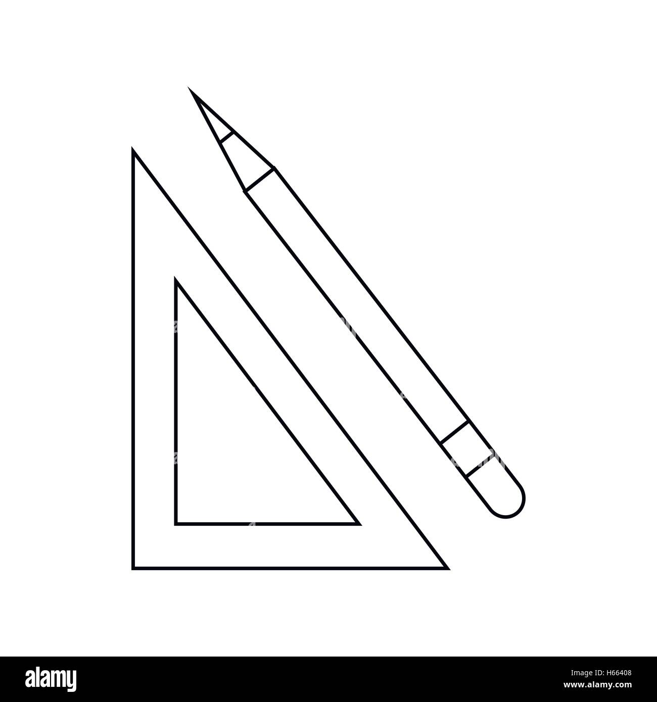 Triangular ruler and pencil icon, outline style Stock Vector Image ...