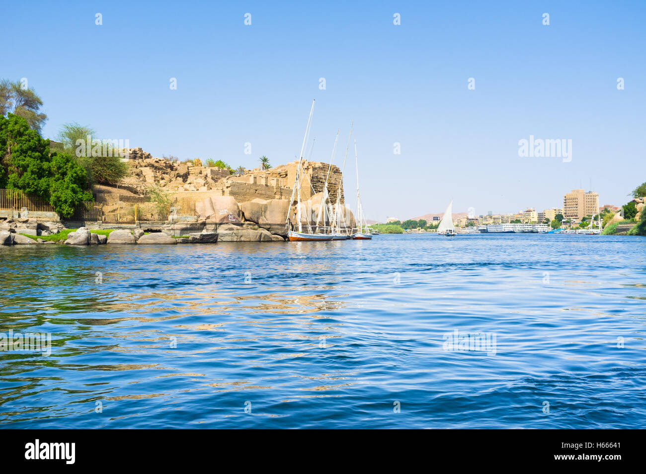 The ruins of the ancient Egyptian architecture on the Elephantine ...