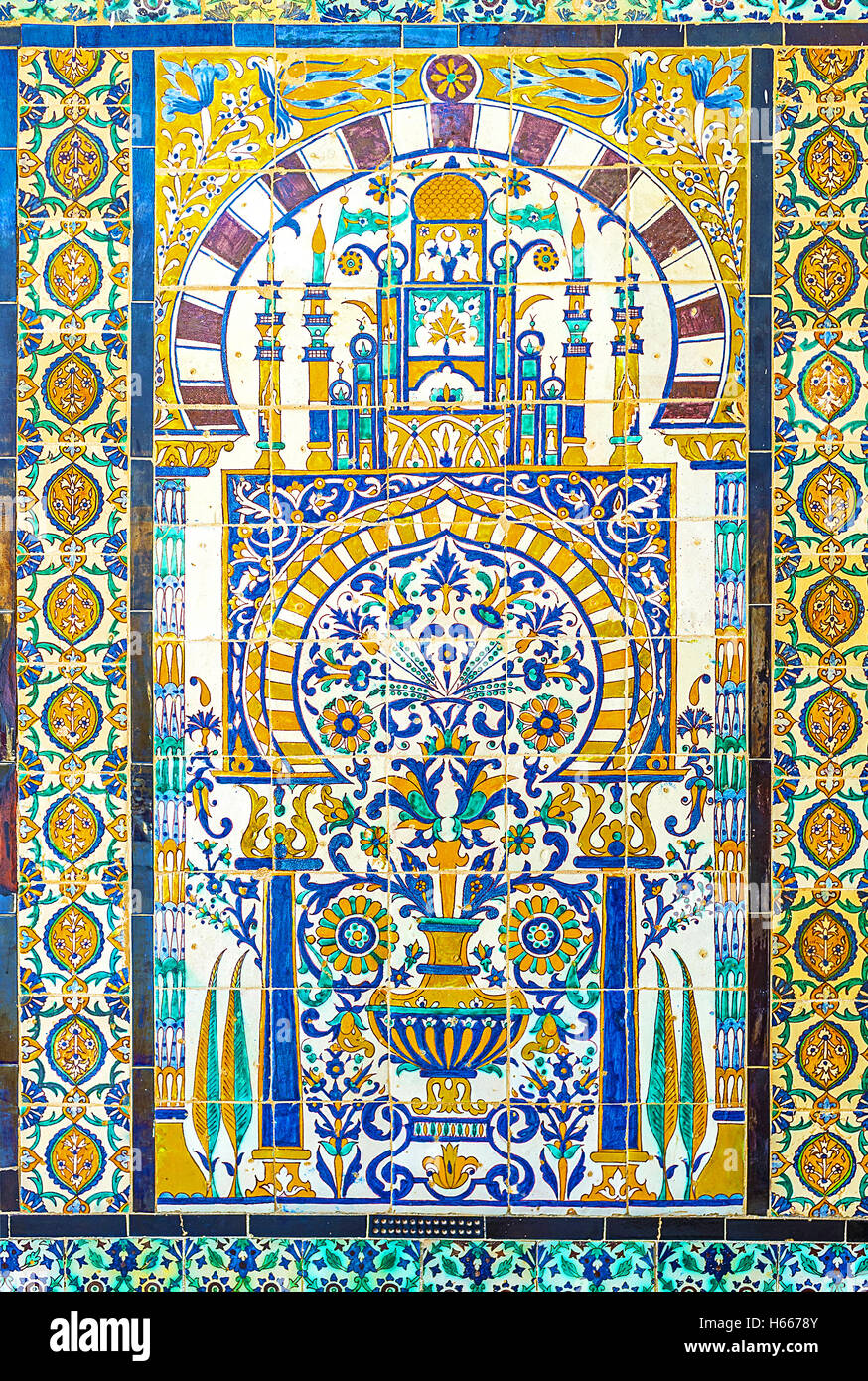 The glazed tiled screen with the beautiful islamic ornament in Zaouia ...