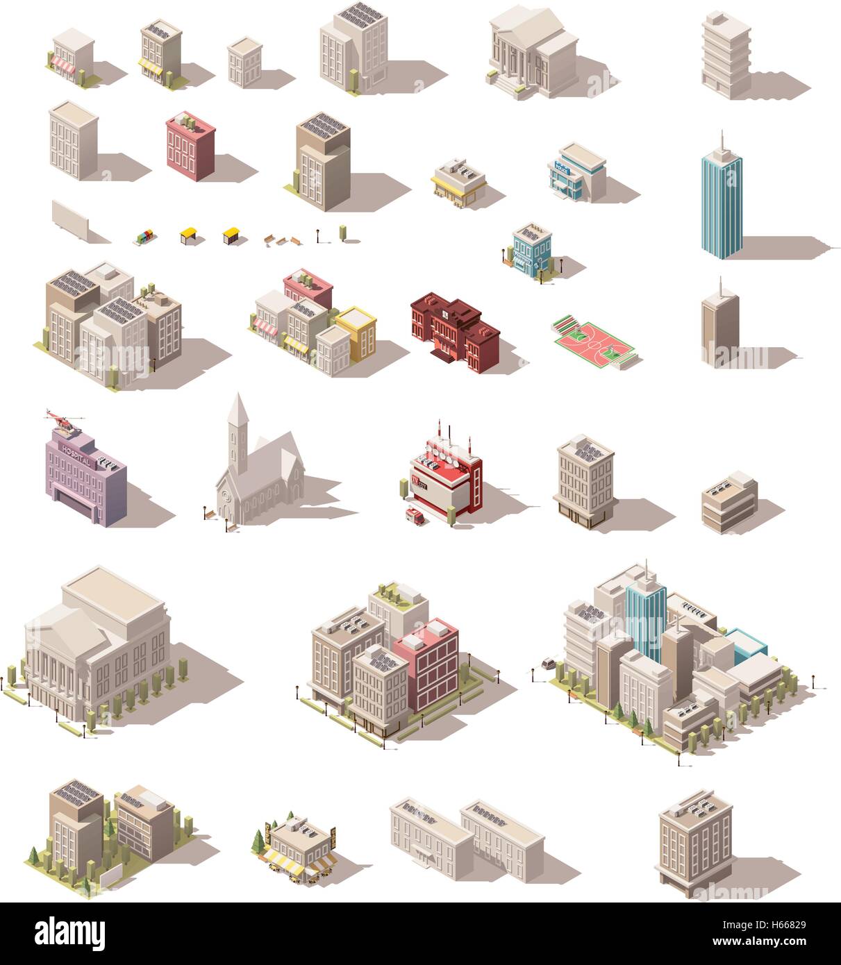 Vector isometric low poly buildings set Stock Vector Image & Art - Alamy