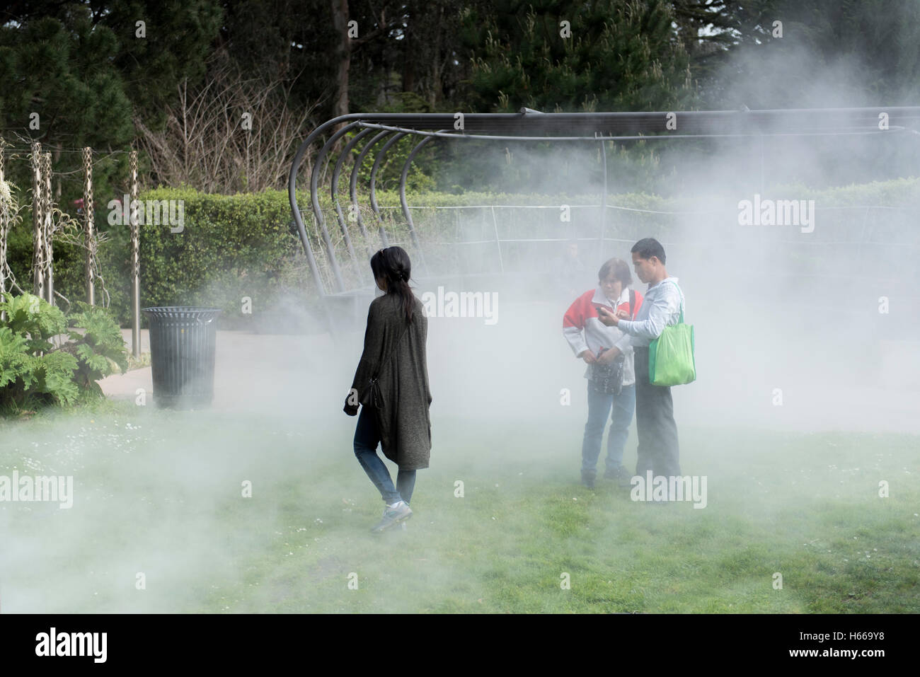 Artificial mist in the gardens at Golden Gate Park, creating a ...