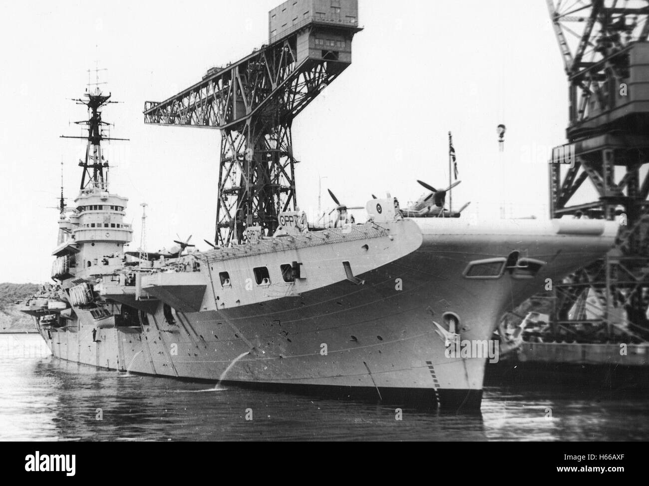 Royal Naval Aircraft carrier, HMS Triumph in dock, Hong Kong 1953 ...