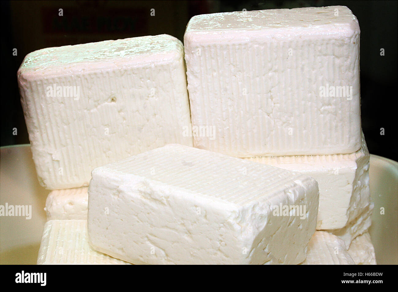 Feta cheese cube on display Stock Photo - Alamy