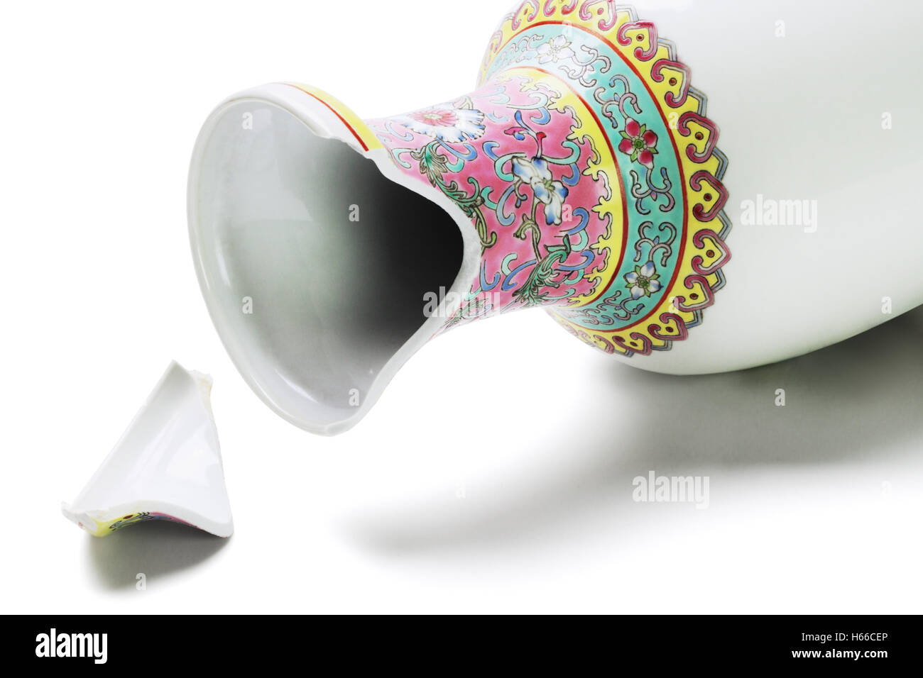 Broken Chinese Ceramic Vase on White Background Stock Photo - Alamy