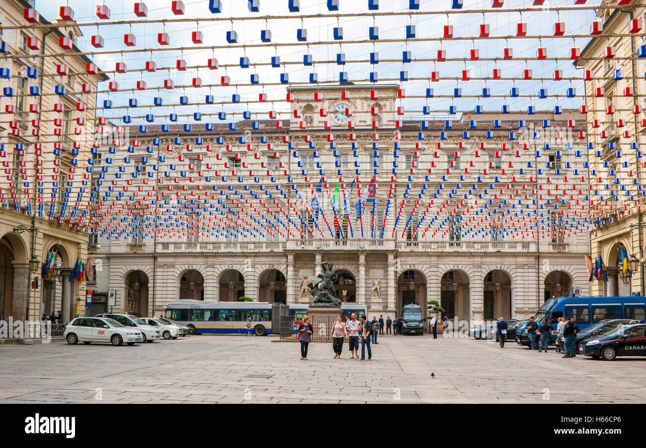 The City Hall of Turin and the monument to Amadeus VI, Count of Savoy ...