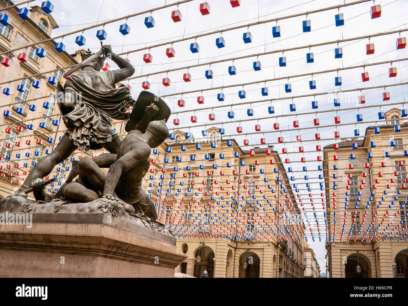 The monument to Amadeus VI Count of Savoy with many colorfull ...