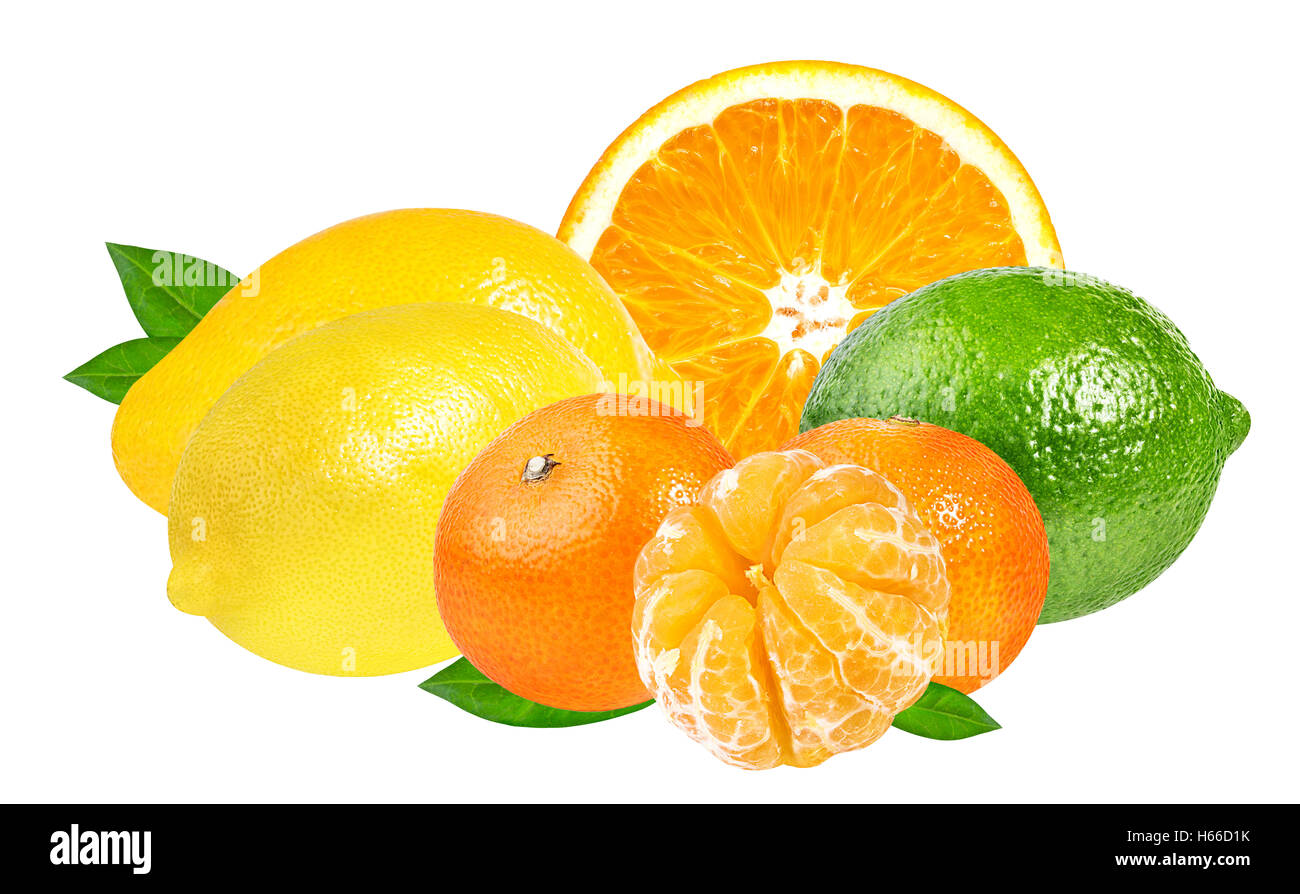 Citrus Fruit Set (tangerine, orange, lime, lemon) isolated on white ...