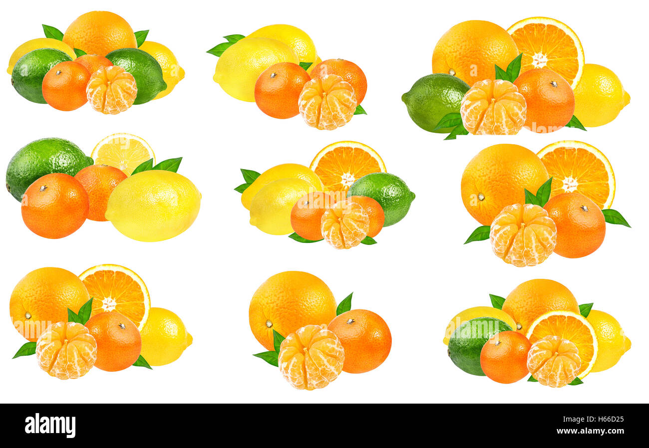 Citrus Fruit Set (tangerine, orange, lime, lemon) isolated on white ...