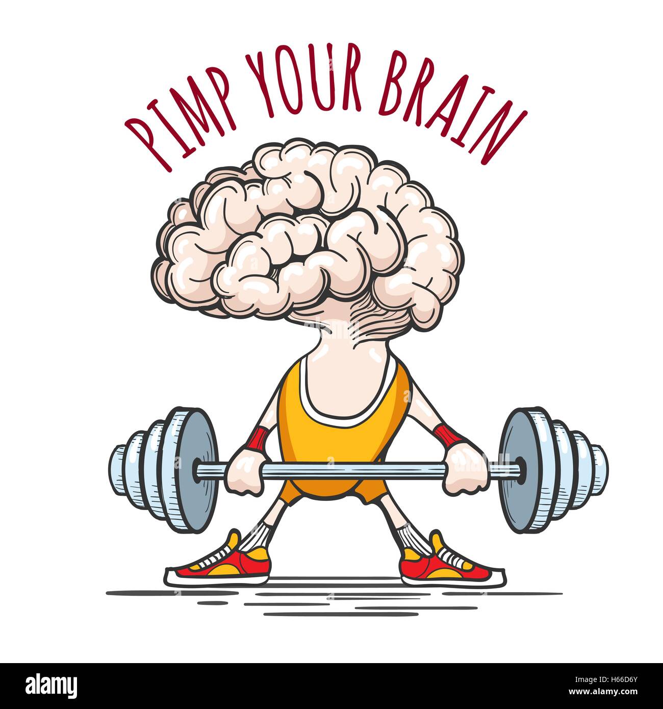 Human brain in sport uniform with barbell and wording Pimp your Brain ...