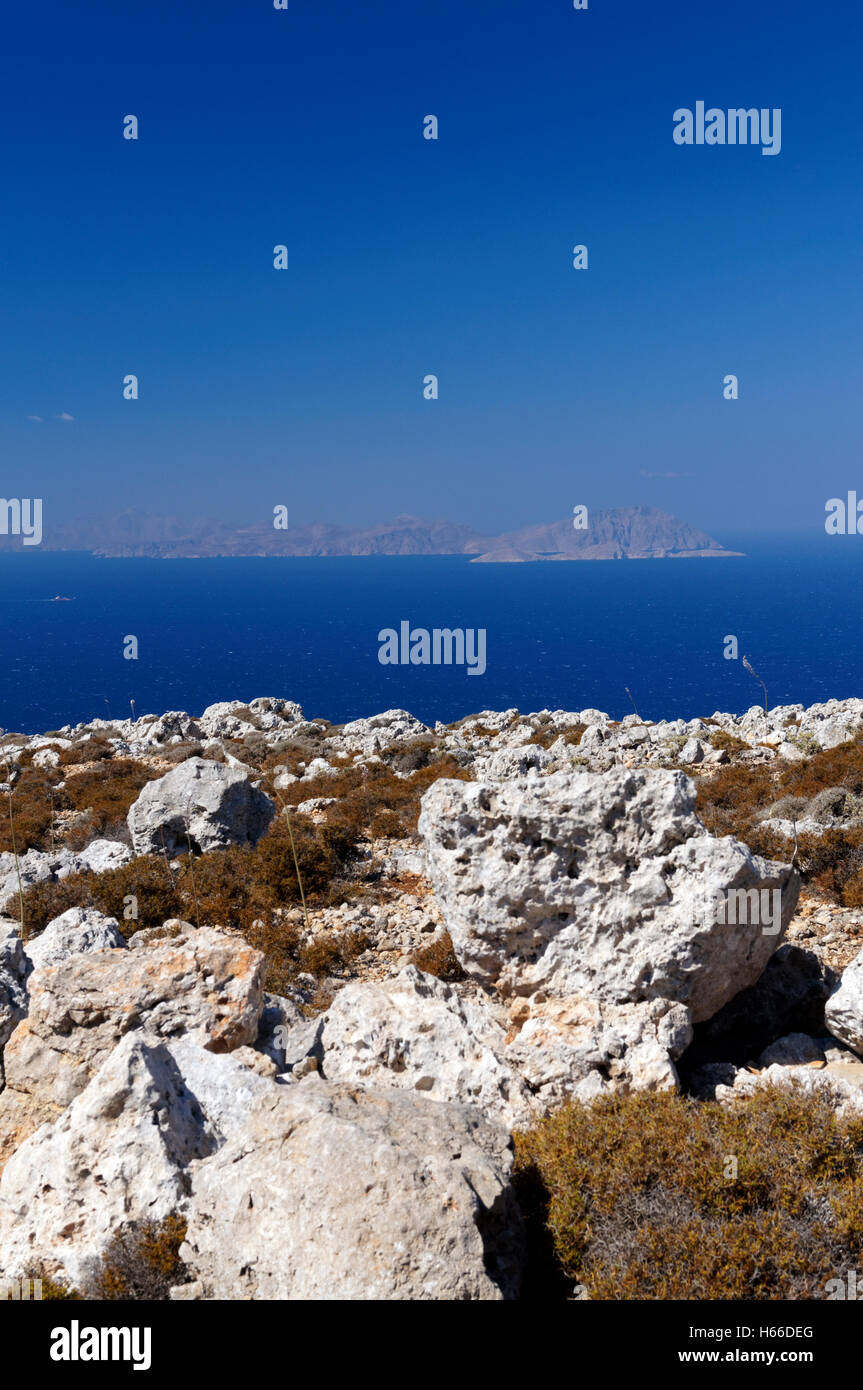 The mountainous interior of Chalki Island with Tilos Island in the ...