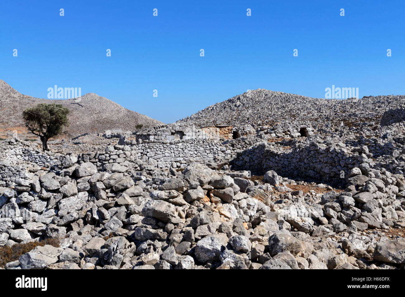 Ancient settlement in the mountainous interior of Chalki Island near ...