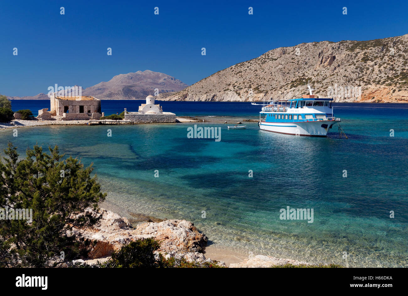 Alimnia Island and Aghios Minas church. Situated between Chalki and ...