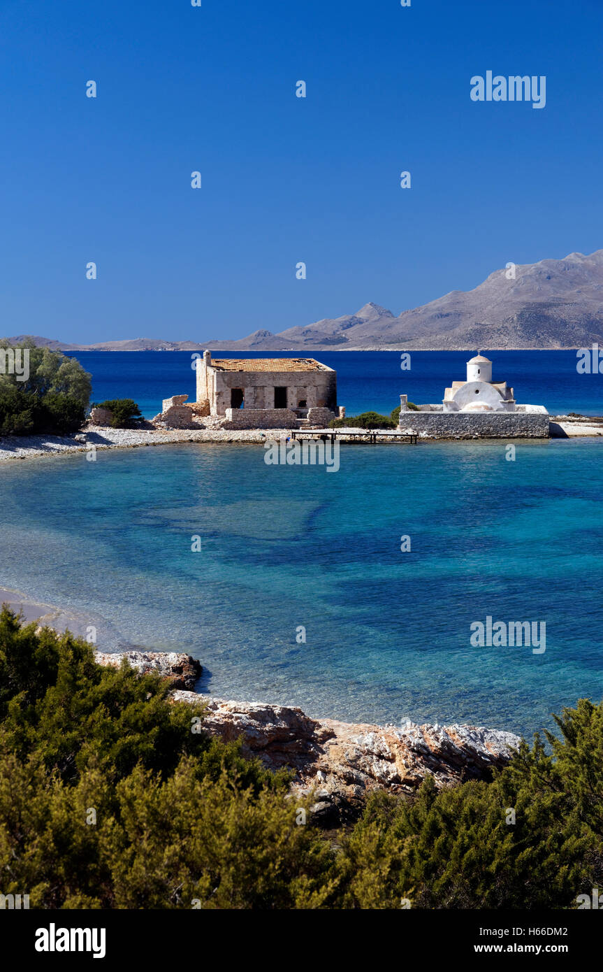 Alimnia Island and Aghios Minas church. Situated between Chalki and ...