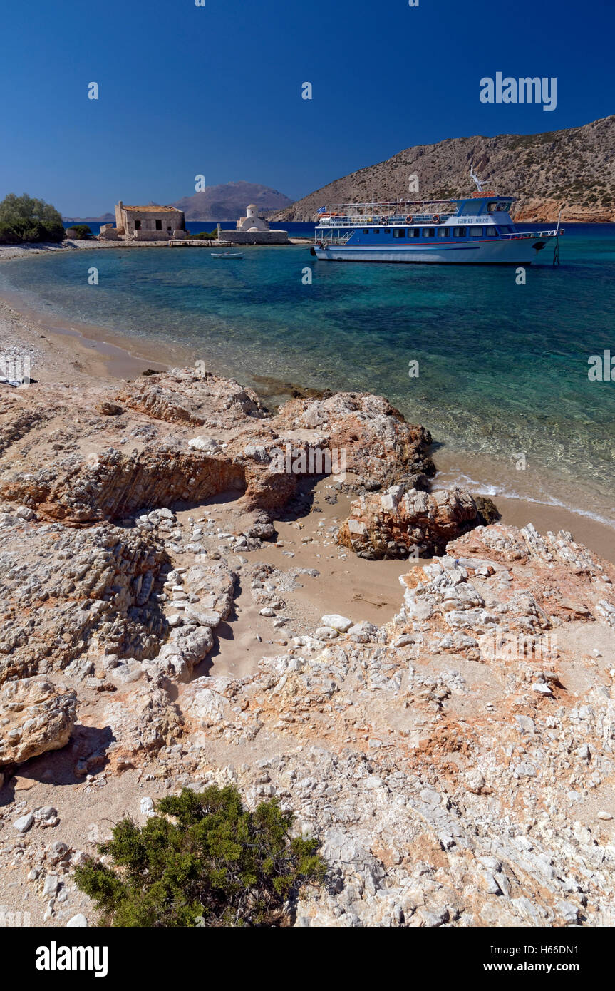Alimnia Island and Aghios Minas church. Situated between Chalki and ...