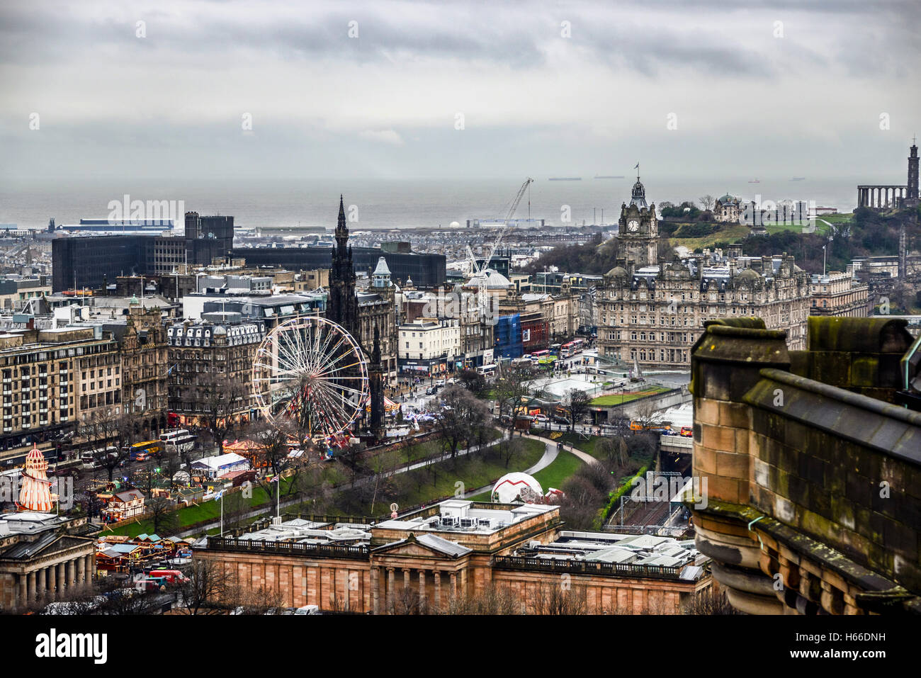 View from Edinburgh castle across Edinburgh city towards the forth ...