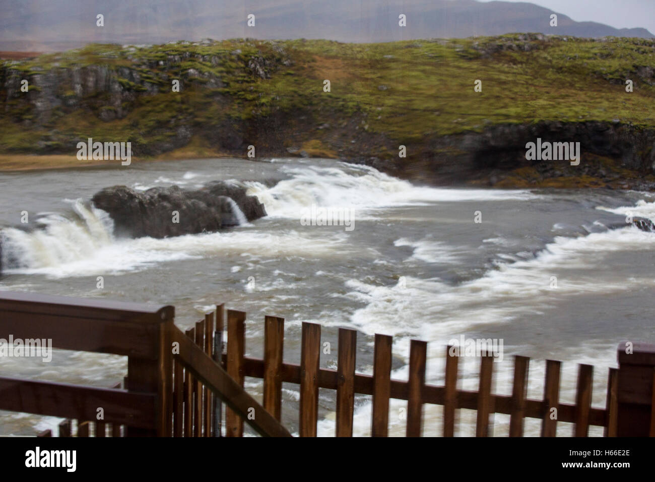 View through a wet window in Iceland, by the rivers of Borgarfjörður ...